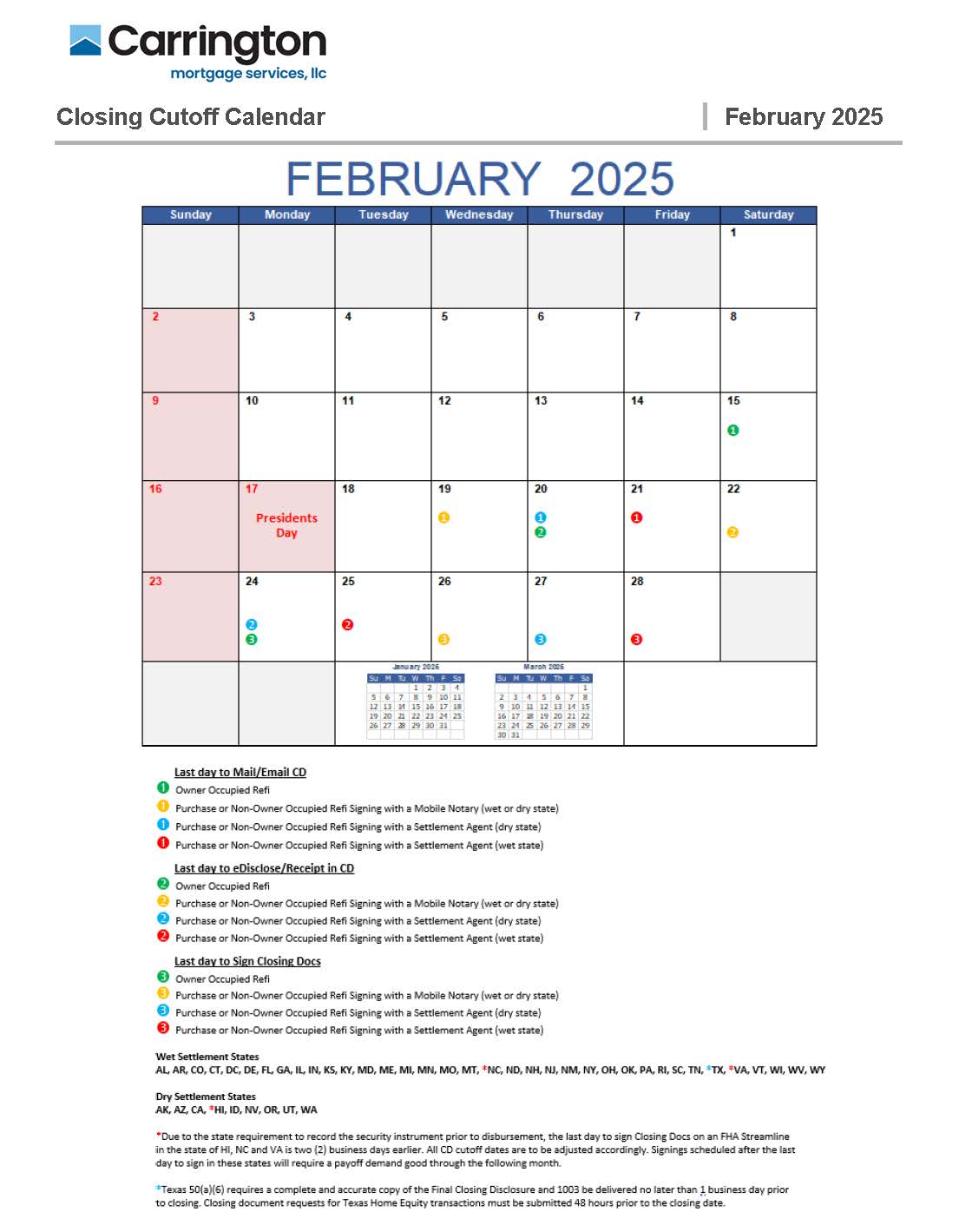 Closing Calendar - Carrington Wholesale